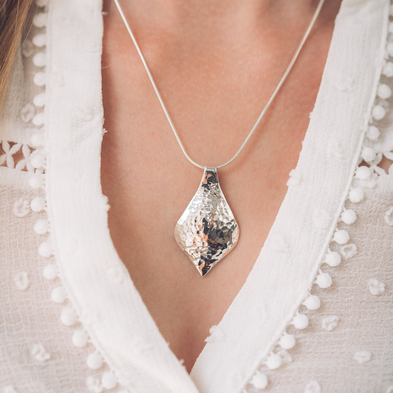 'Lorna' Silver Chunky Pendant Necklace - Handmade in UK